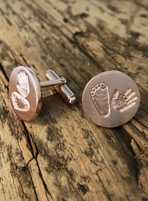 Hand & Footprint Cuff Links, White Gold, 19mm - Dimples