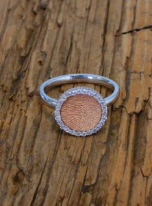 Fingerprint Halo Ring, White & Rose Gold with Gemstones